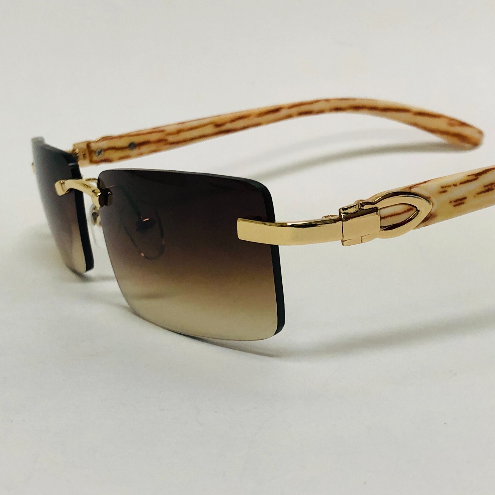 Black Tint Mens Rectangle Luxury Hip Hop Fashion Gold Frame Rimless ...