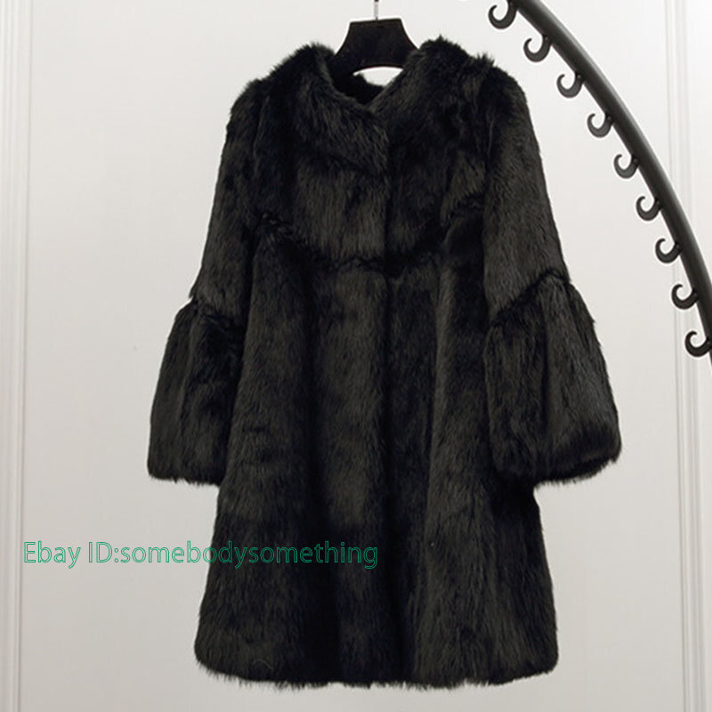 Womens Real Rabbit Fur Winter Warm Mid Long Coat Jacket Parka Outwear ...