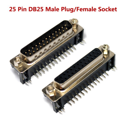 DB25 D-Sub 25 Pin Male Plug/Female Socket Connector Welded Plate Right ...