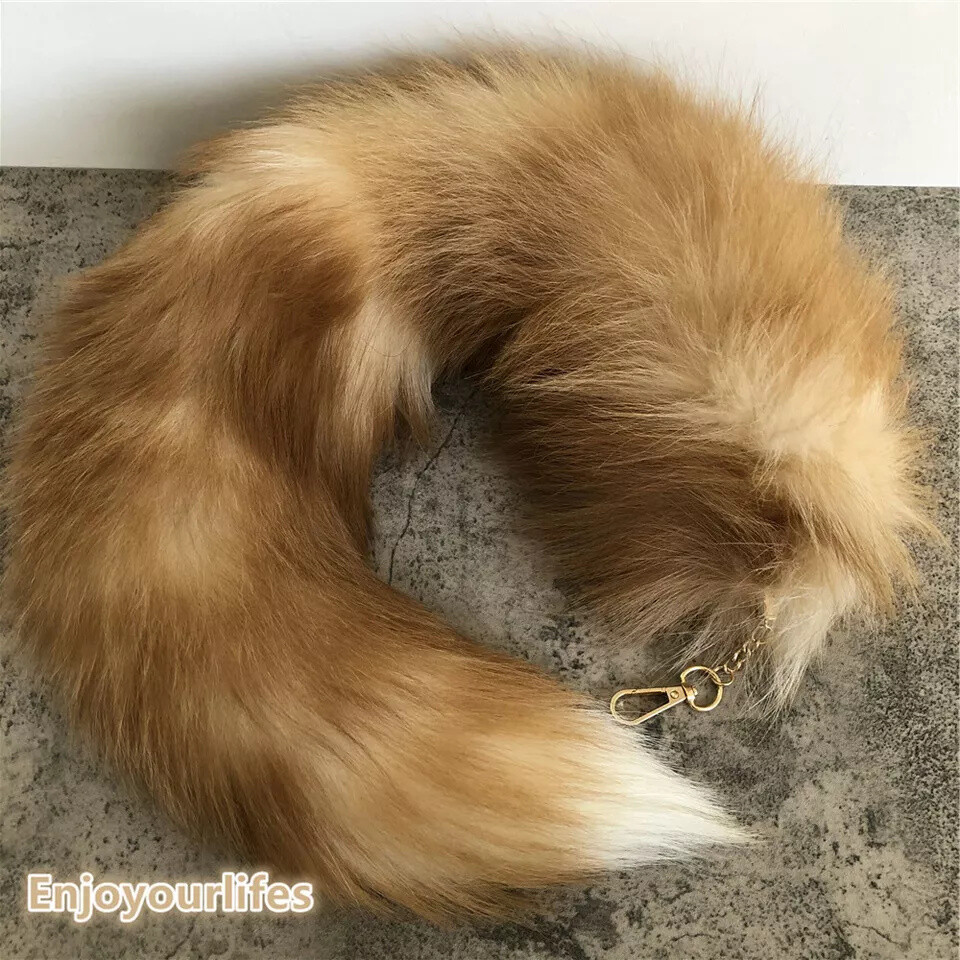 70cm/27.5" Long Real Fox Fur Tail Keychain Adult Games Furry Cosplay ...