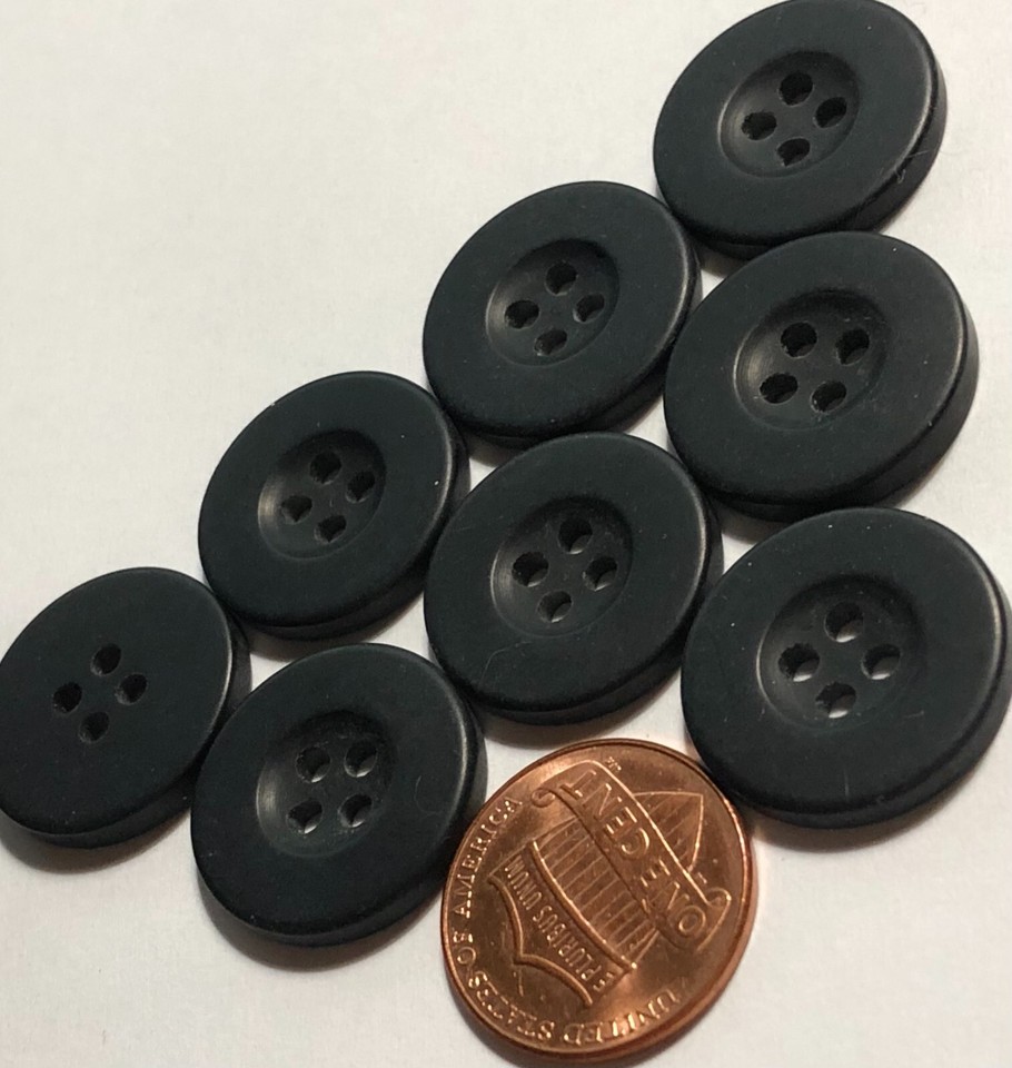 8 Vtg Matte Dull Black Plastic Concave Buttons Sew-thru 4-hole 19mm 3/4 ...