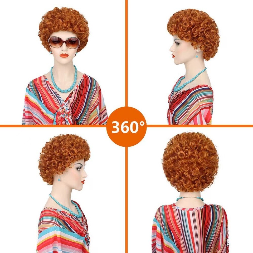 Mrs Helen Roper Cosplay Wig Set Short Curly Wig with Glass and necklace ...