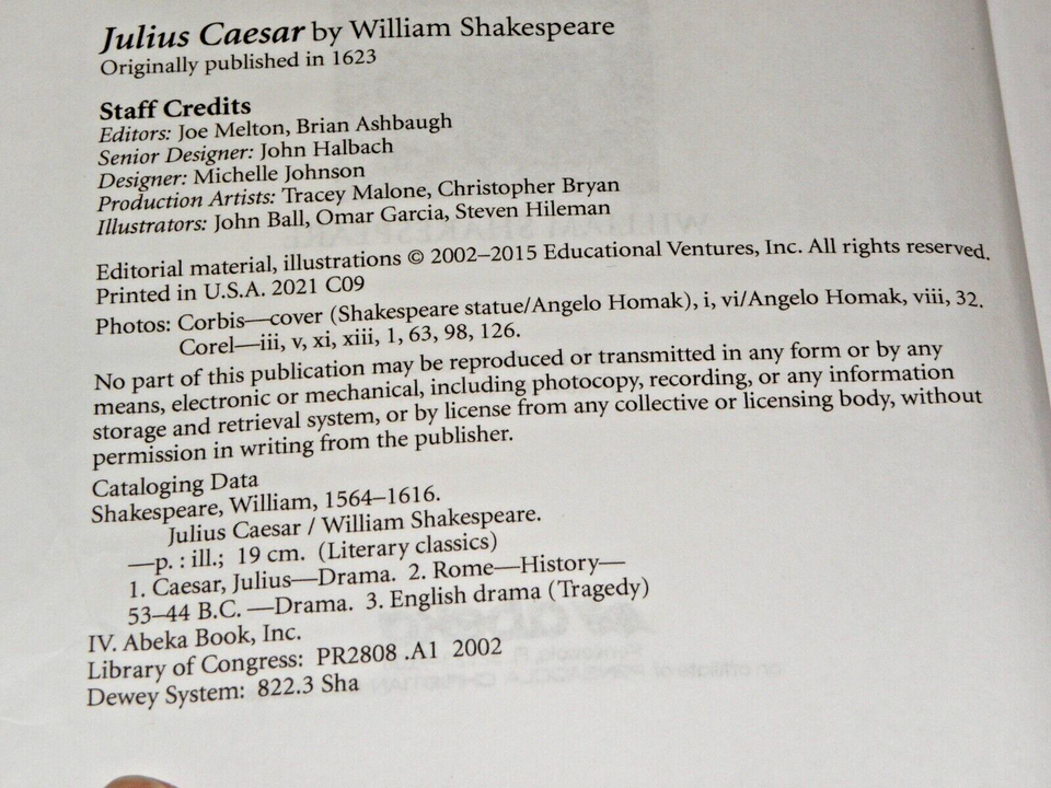 Abeka Reading: Julius Caesar by William Shakespeare | eBay