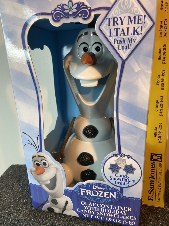 NEW! Disney Frozen - TALKING OLAF CANDY CONTAINER WITH CANDY SNOWFLAKES ...