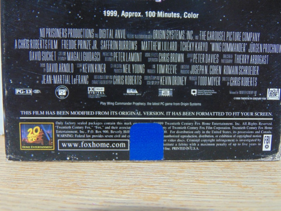Wing Commander Freddie Prinze Jr Matthew Lillard PG 13 VHS Preowned | eBay
