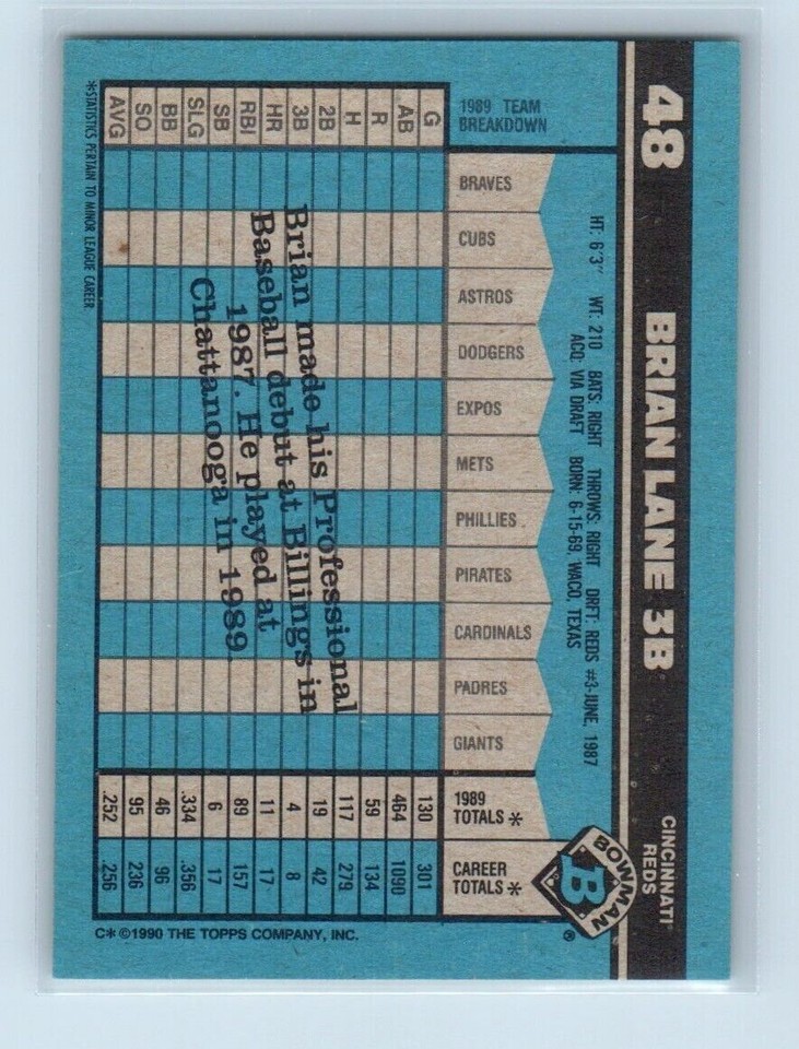 1990 Bowman Brian Lane Rookie Cincinnati Reds #48 | eBay