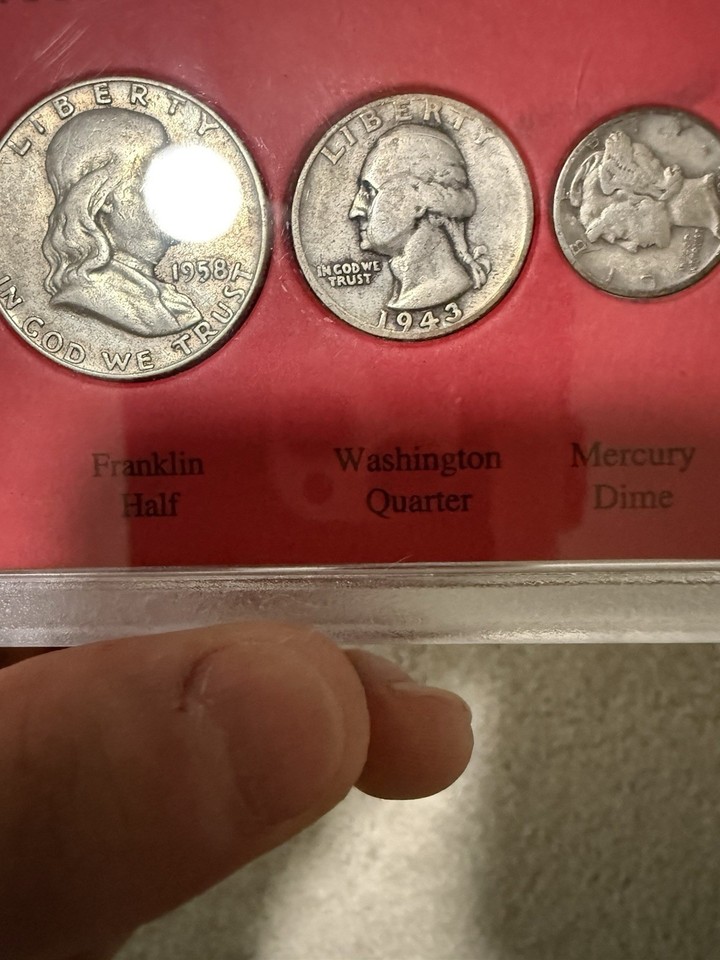 Peace Series US Coins: Peace $1 1922, Franklin 1958, Quarter 1943, Dime ...