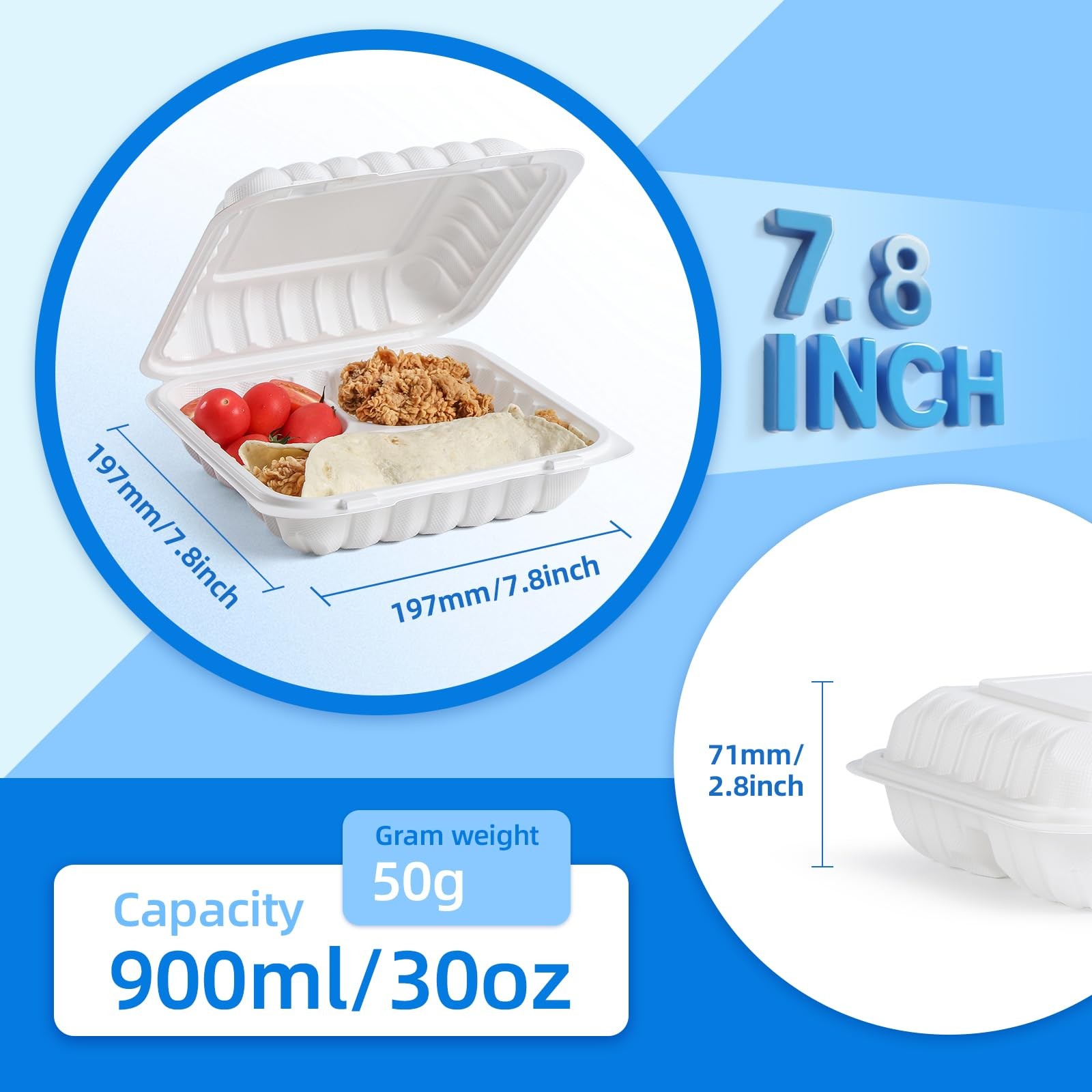 Food Containers 7.8" 30 oz 65 Pack - Shrink Wrap Mineral Filled BPA ...