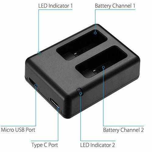 Dual Battery Charger with Micro USB Cable for GoPro HERO9 Black Go Pro ...
