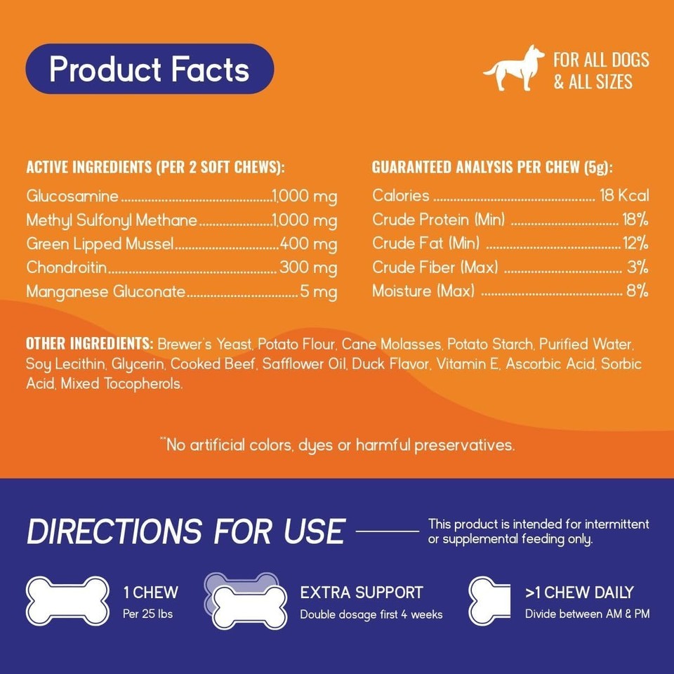 PupGrade Dog Joint Support Glucosamine Chondroitin MSM Hip Pain Relief ...