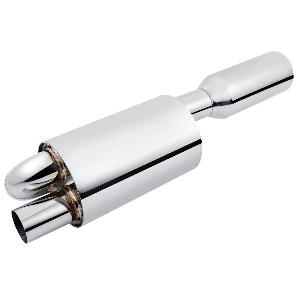 75cm Twin Loop Exhaust Muffler 2.5" Inlet 4.0" Tip Chrome Polished 29.5 ...