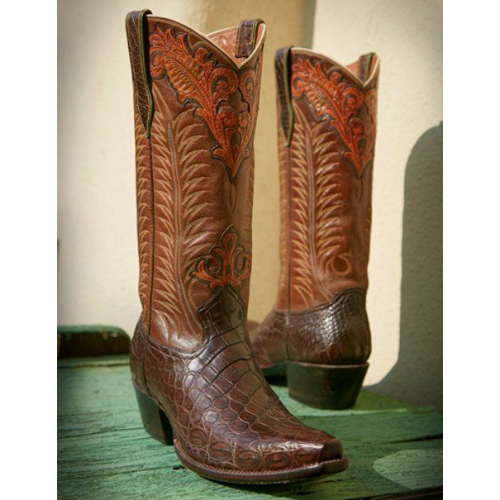 Cowboy Men's Western Brown Croc Print Maxican Boots Square Toe Boot For ...