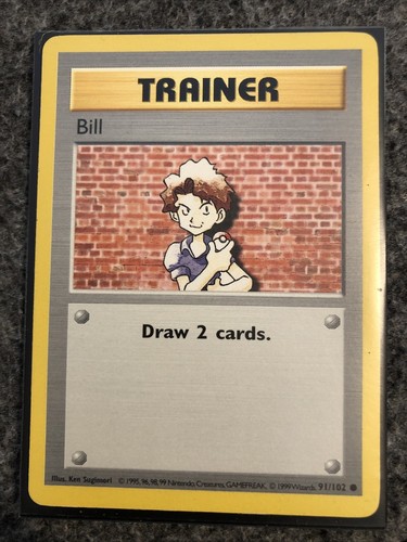 POKEMON TRAINER BILL 91/102 Shadowless Rare 1999 Mint. Base Set WOTC ...
