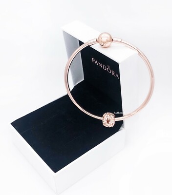 NEW Authentic PANDORA ROSE 14K Gold Moment Charm Clasp Bangle Bracelet ...