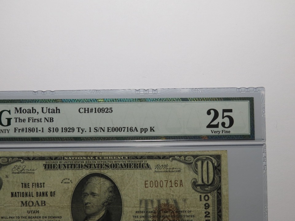 $10 1929 Moab Utah UT National Currency Bank Note Bill Charter #10925 ...