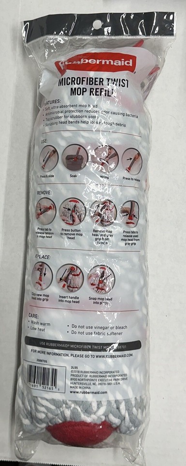 Rubbermaid 16” Microfiber Twist Mop Refill White [2088705] Use For ...