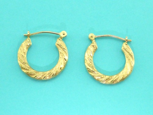 Vintage 14K Solid Yellow Gold Diamond Cut Hoop Dangle Drop Earrings Not ...