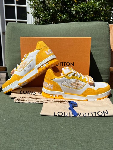 Size 12 - Louis Vuitton LV Trainer Yellow Monogram Denim Brand New w ...