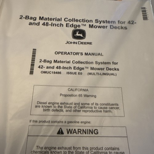 John Deere Omuc18486 Operators Manual 2 Bag Material Collection System ...