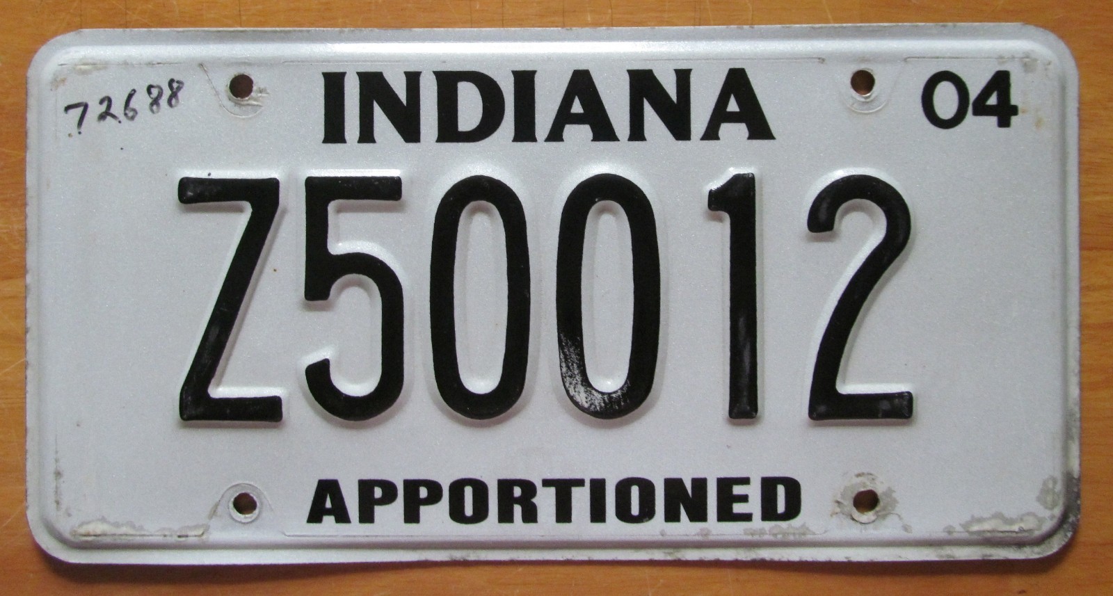 Indiana 2004 APPORTIONED License Plate # Z50012 | eBay