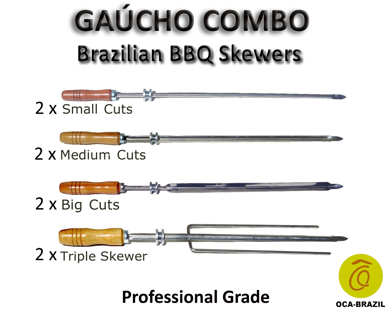 Gaucho Combo - Set of 8 - Brazilian Skewers for BBQ 28" - Professional ...
