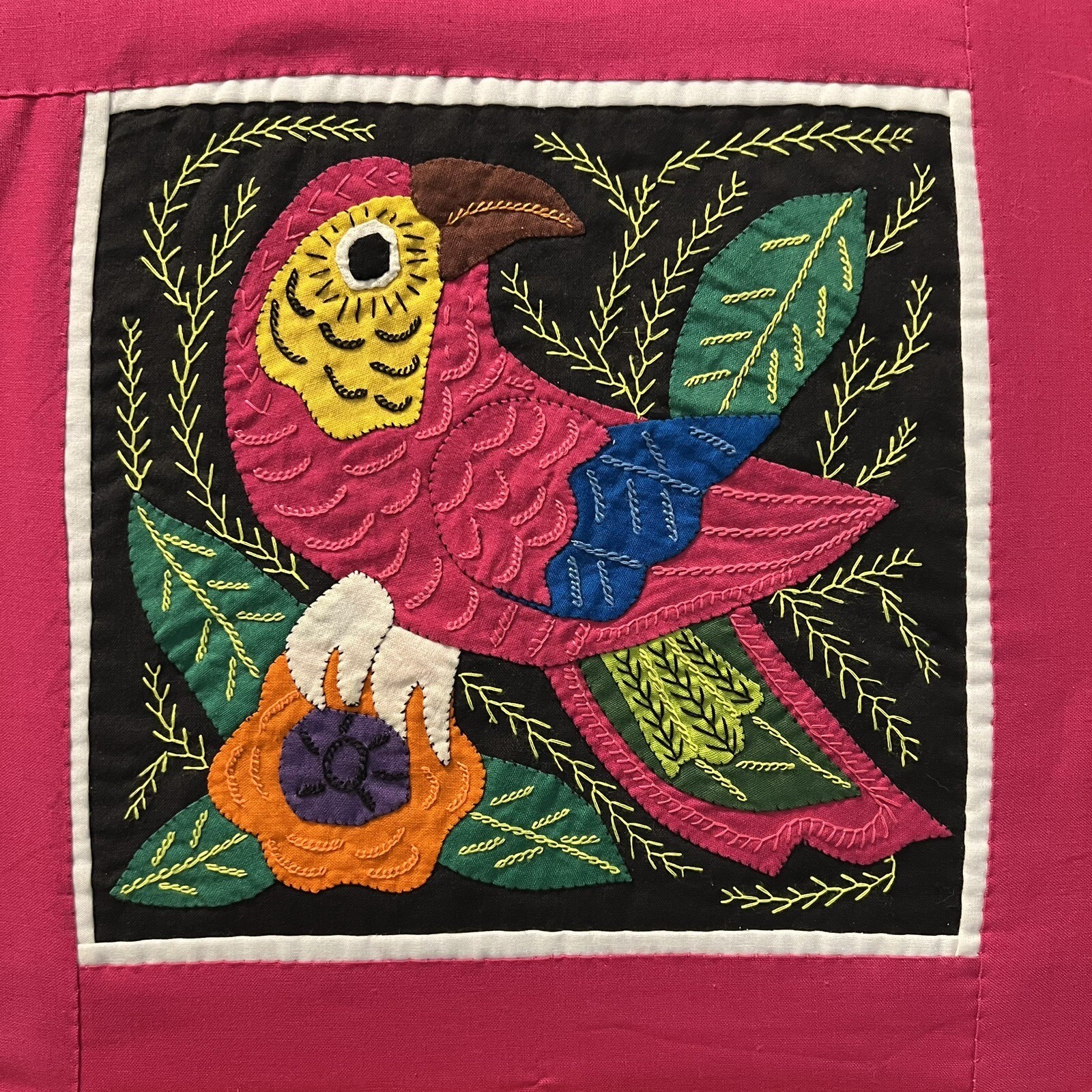 Vintage PARROT Mola Kuna Indian Panama Textile Folk Art in Frame 13 ...