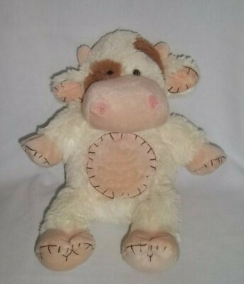 HUGFUN Plush COW Off White Cream Peach Brown Stitches Stuffed Baby ...