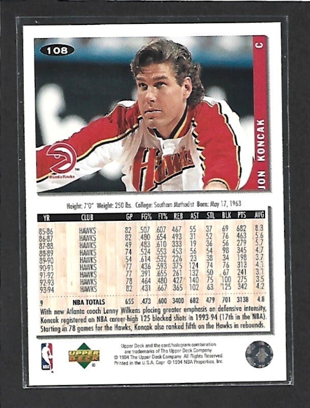 1994-95 Upper Deck Collector's Choice - Jon Koncak #108 Silver Foil ...