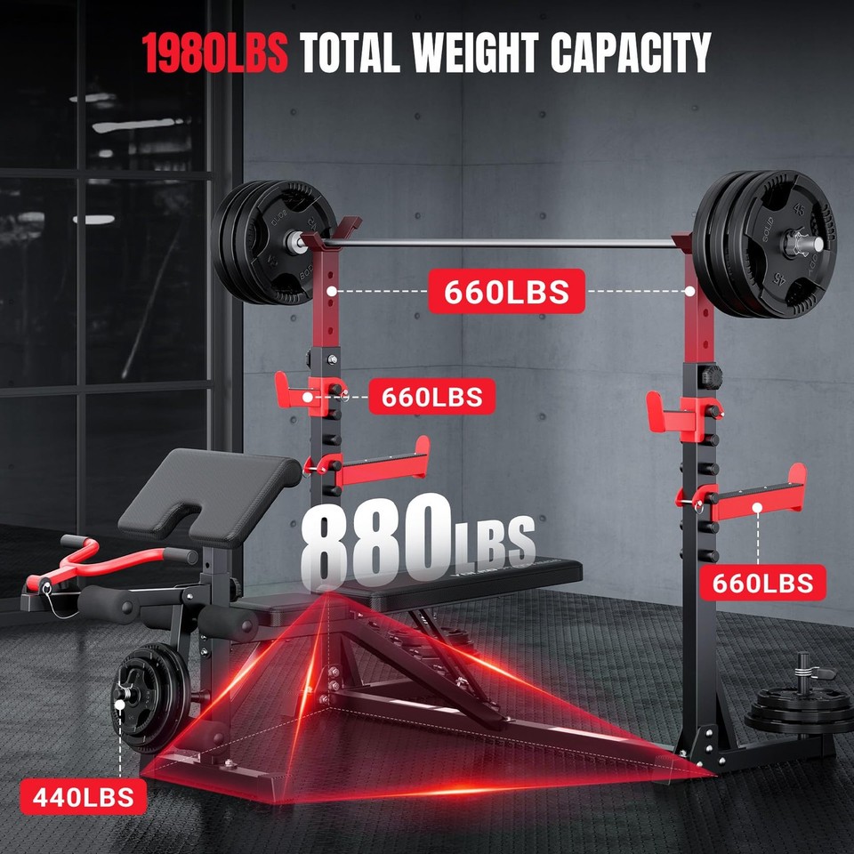880LBS Weight Bench with Rack - Bench Press Set, Leg Extension | eBay