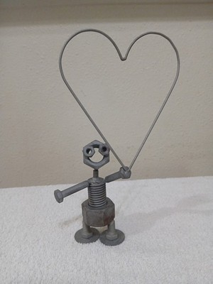 Handmade Metal Art Sculpture Welded Nuts and Bolts Holding A Heart | eBay