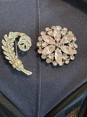 VTG LOT-2 Rhinestone Pins, 1 White, 2 Pink Flower Pins -COSTUME JEWELRY ...