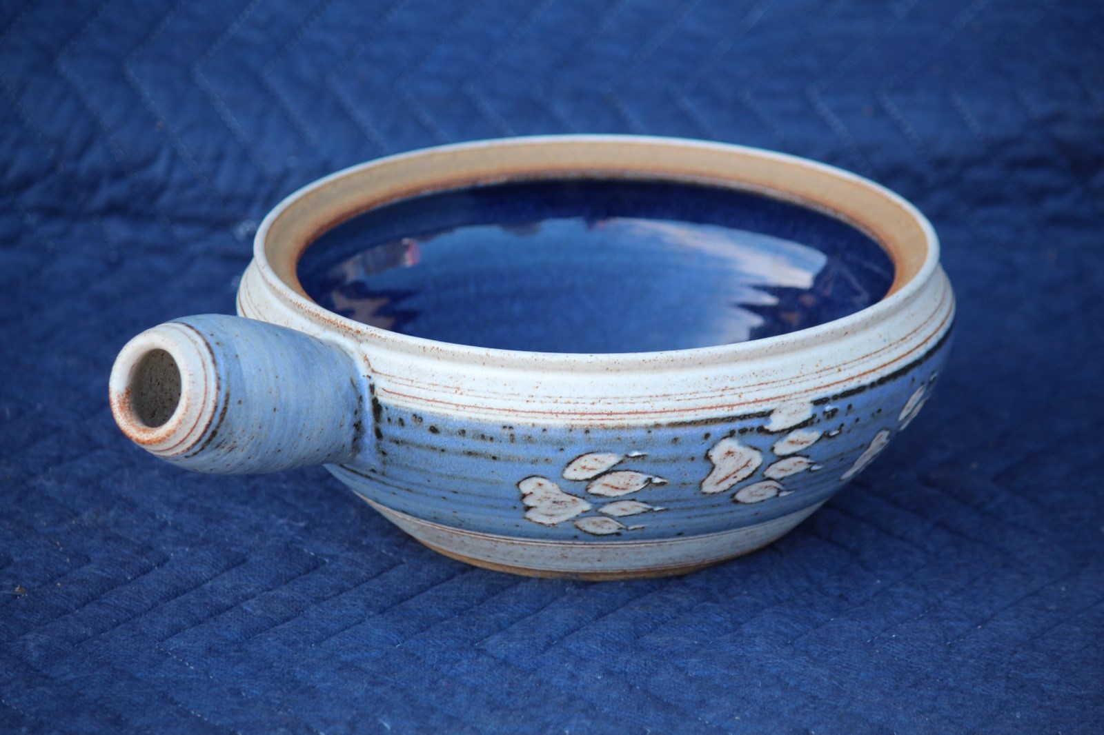 Pottery Stoneware Crock Southwest Theme Cobalt & Sky Blue Wolf Dog Paws ...