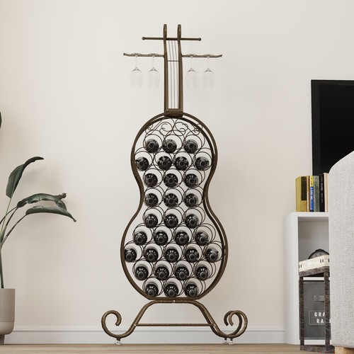 Cello Shape Wine Bakers Rack, Freestanding Wine Rack with Storage ...