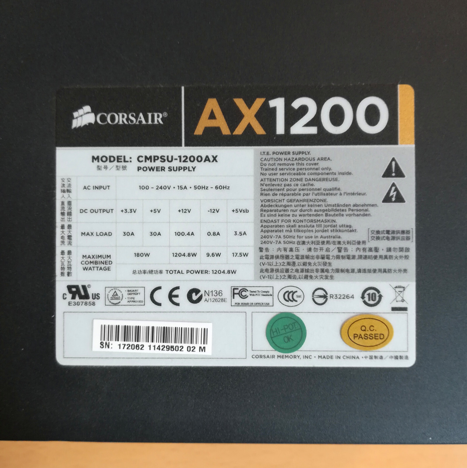 CORSAIR AX1200 POWER SUPPLY CMPSU-1200AX 1200W 80+ Gold Certified | eBay UK