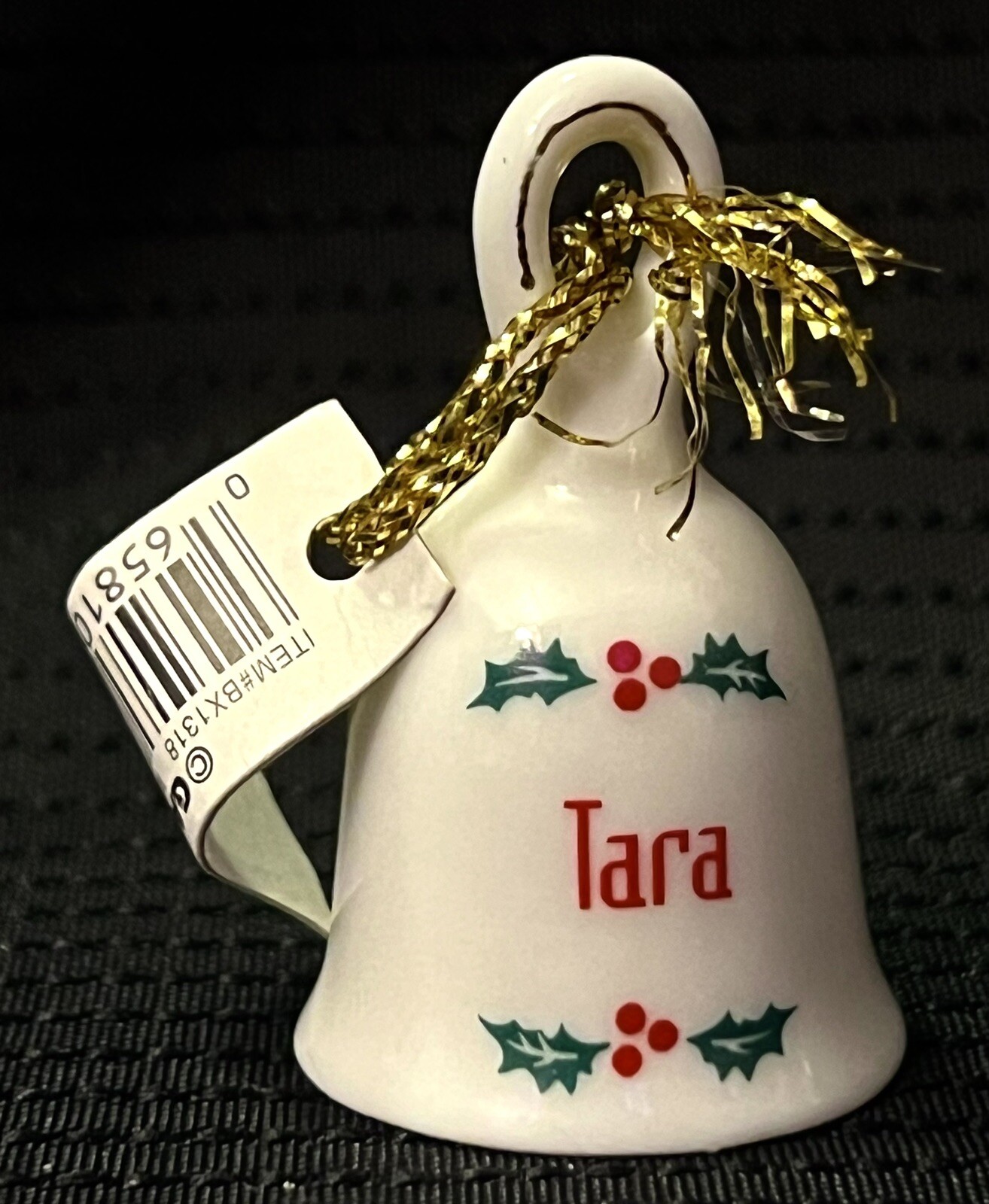 TARA Personalized Holly Berries White Porcelain Bell 1.75”x1” GANZ NWT ...