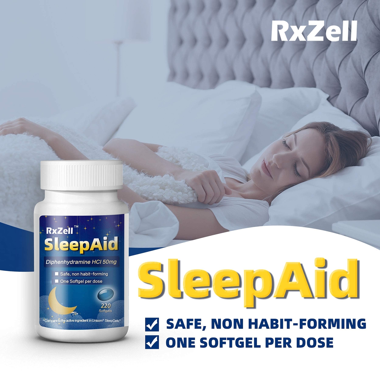 Rxzell Sleep Aid Diphenhydramine HCL 50mg 220 MAXIMUM Strength Liquid ...