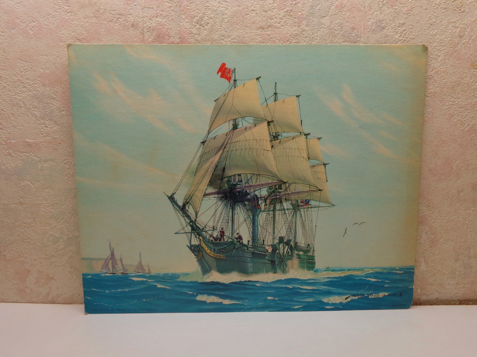 VINTAGE 14 x11 Hunter Wood Naval Ship Lithograph Navy SS Savannah Ocean ...