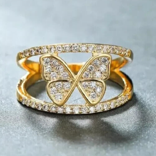 2 Ct Round Simulated Diamond Butterfly Wedding Ring 14K Yellow Gold ...