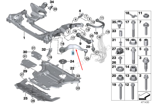 BMW 7 G11 Front Left Lower Control Arm 31106861157 6861157 2016 Genuine ...