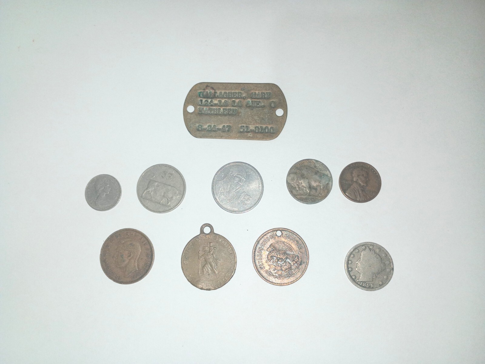 Lot Of 10 Antique, Foreign Coins And Tags Buffalo Nickle 1899 Nickel ...