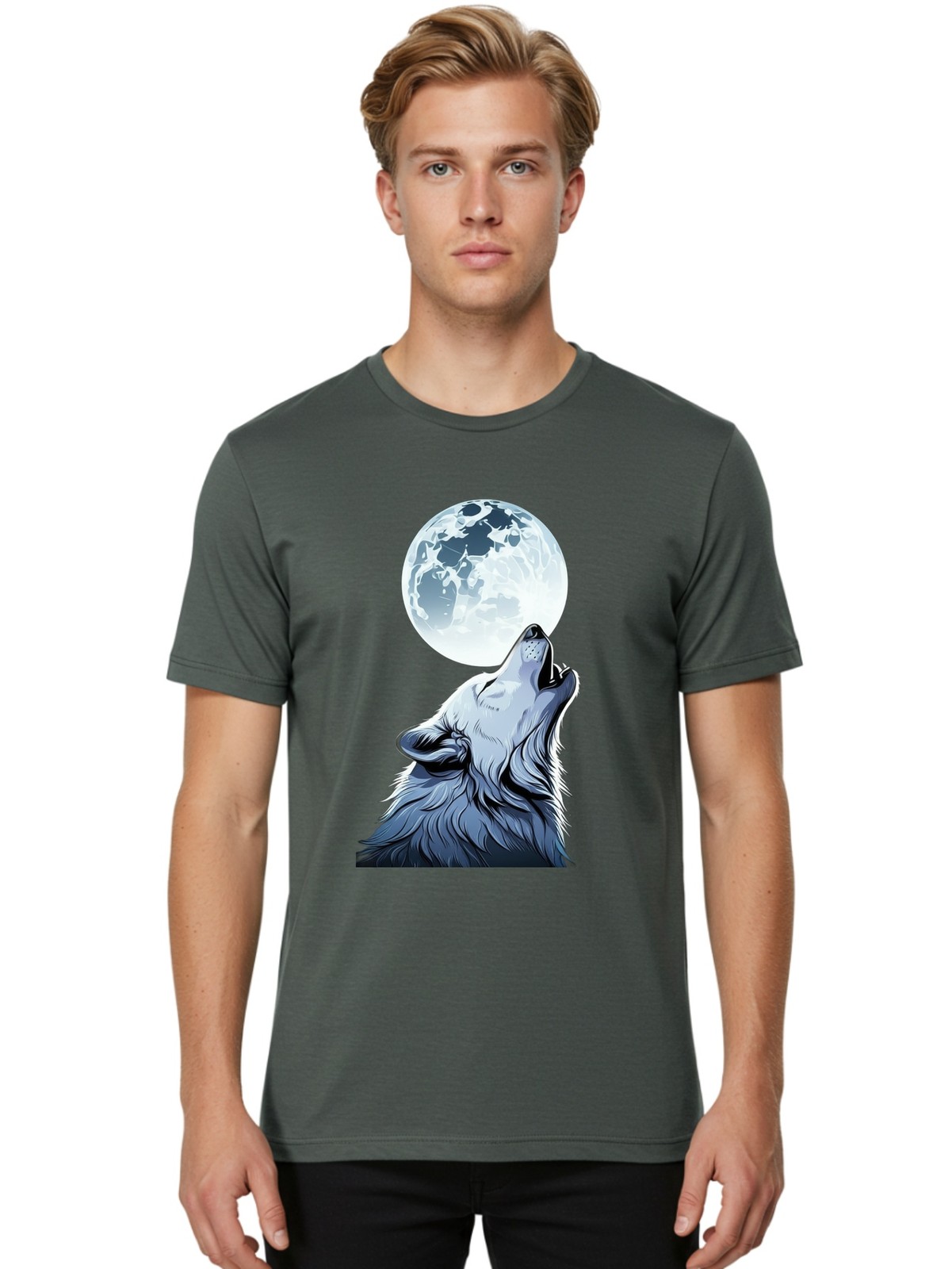 Wolf-Howling-At-Moon-4 Mens Graphic Tee,100% Cotton,Casual Summer Wear ...