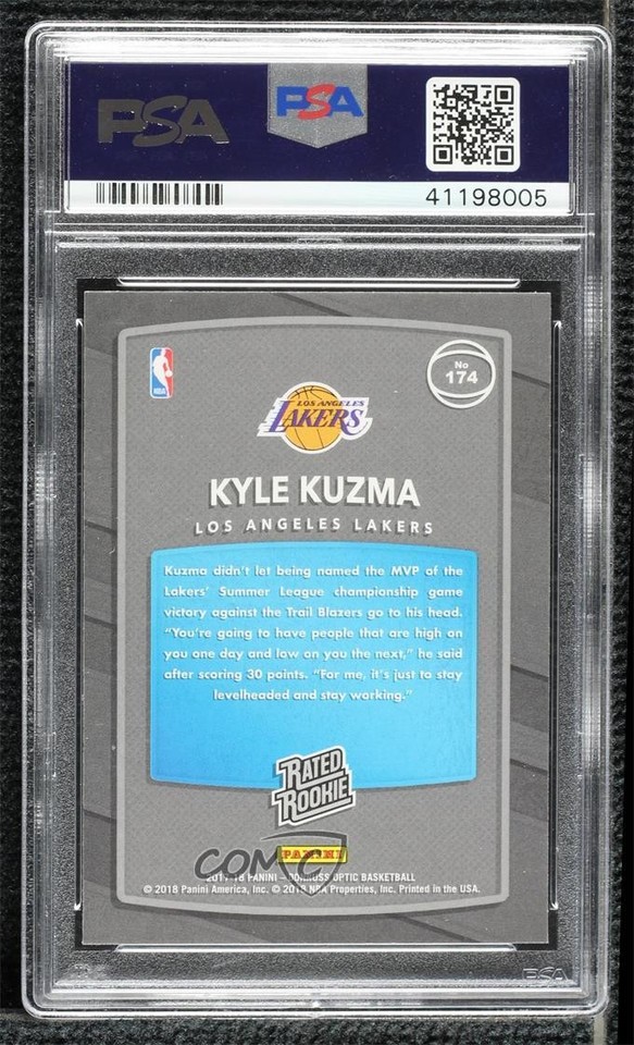 2017 Donruss Optic Rated Mega Box Red & Yellow Kyle Kuzma PSA 10 Rookie ...