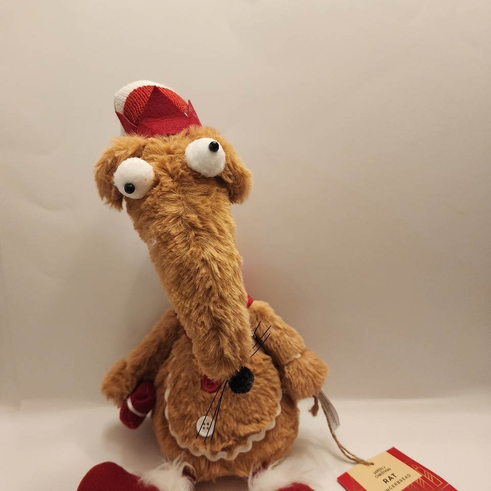 ALDI UK Gingerbread Rat Plush Toy Brown Stripe Hat Button Christmas ...