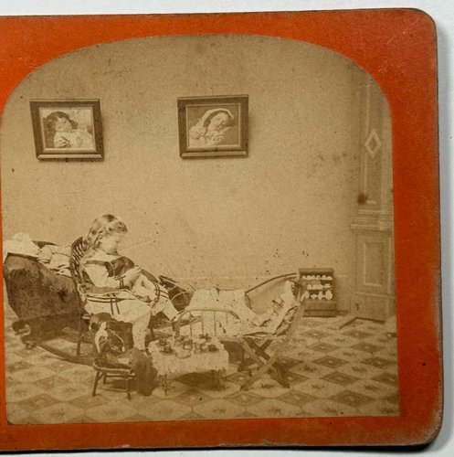 Little Girl Tending Her Dollies in Victorian Parlor Scene Vintage ...
