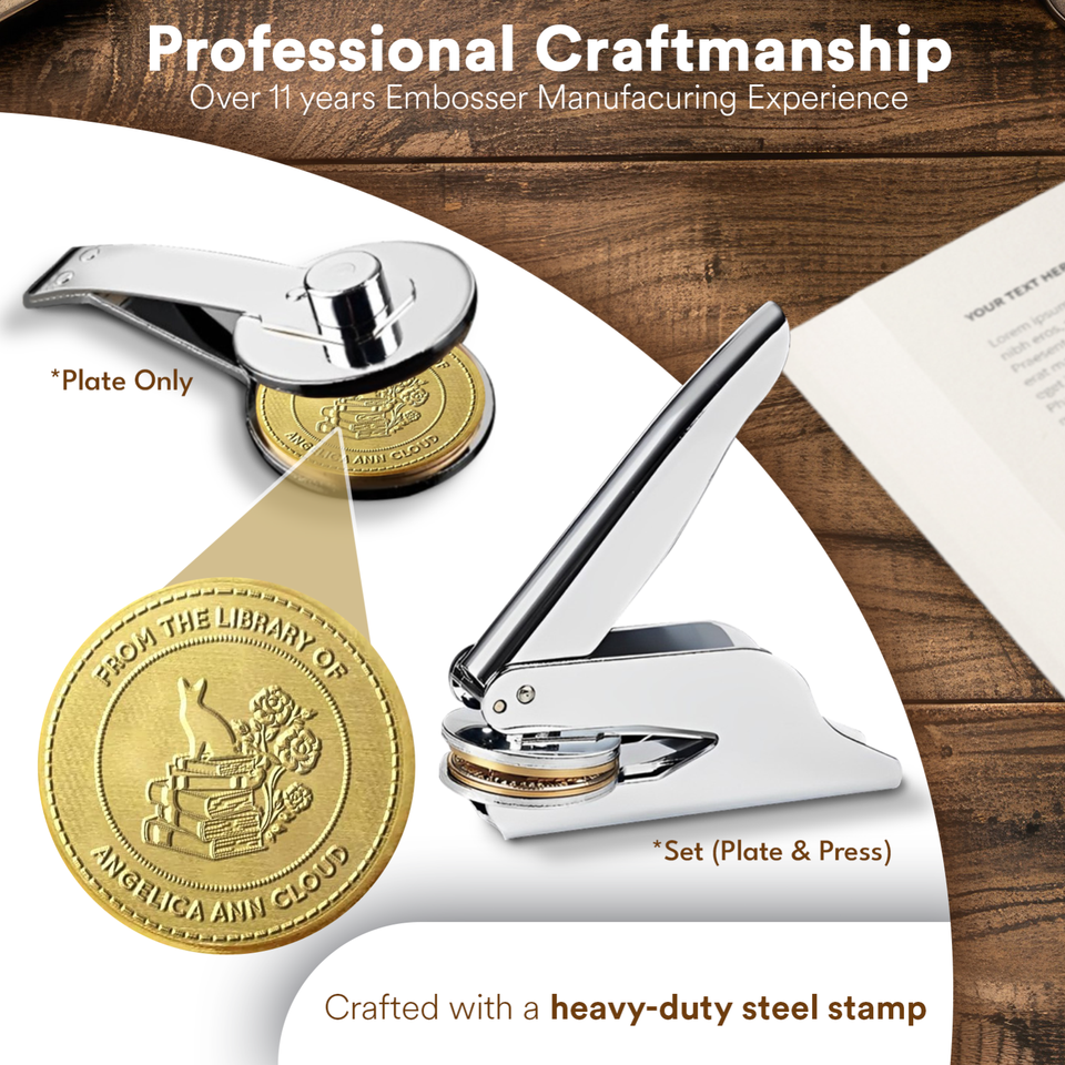 Custom Official Seal Embosser - FROM THE LIBRARY OF - Name -Monogram ...