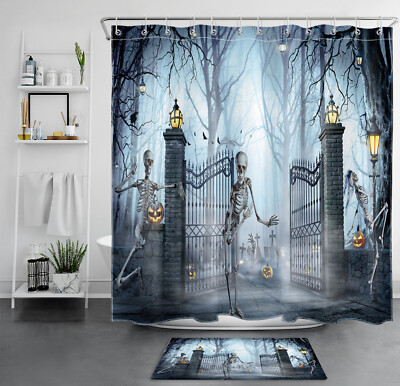 Halloween Night Dead Tree Horror Skeleton Shower Curtain Set for ...