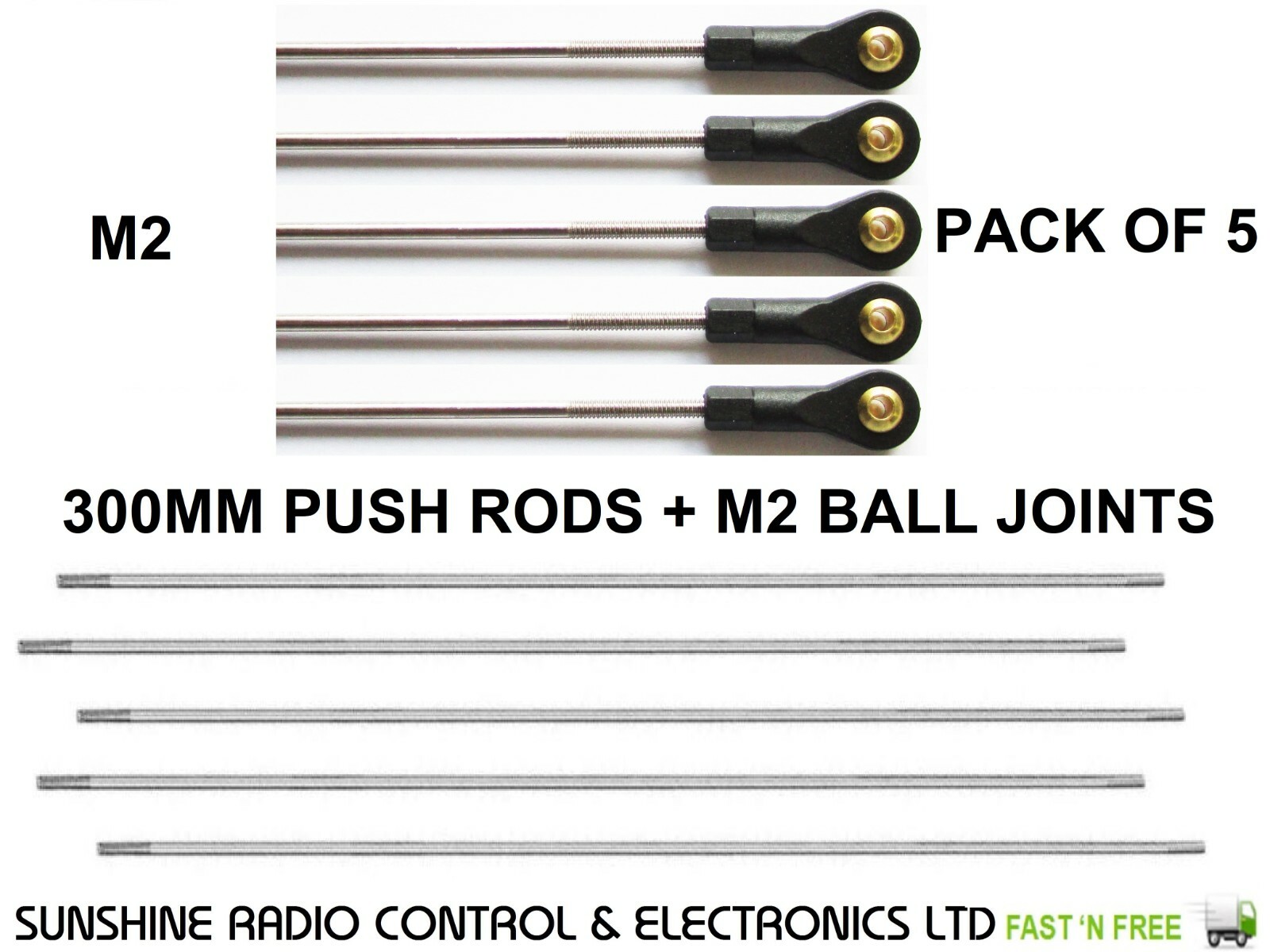 RC Pushrod 300mm 30cm 12" Push Rods M2 Thread + Link Rod End M2 Ball ...
