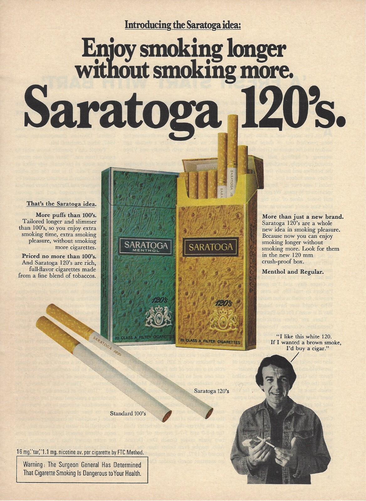 1975 Saratoga 120's Cigarettes Tobacco vintage print ad 70's ...