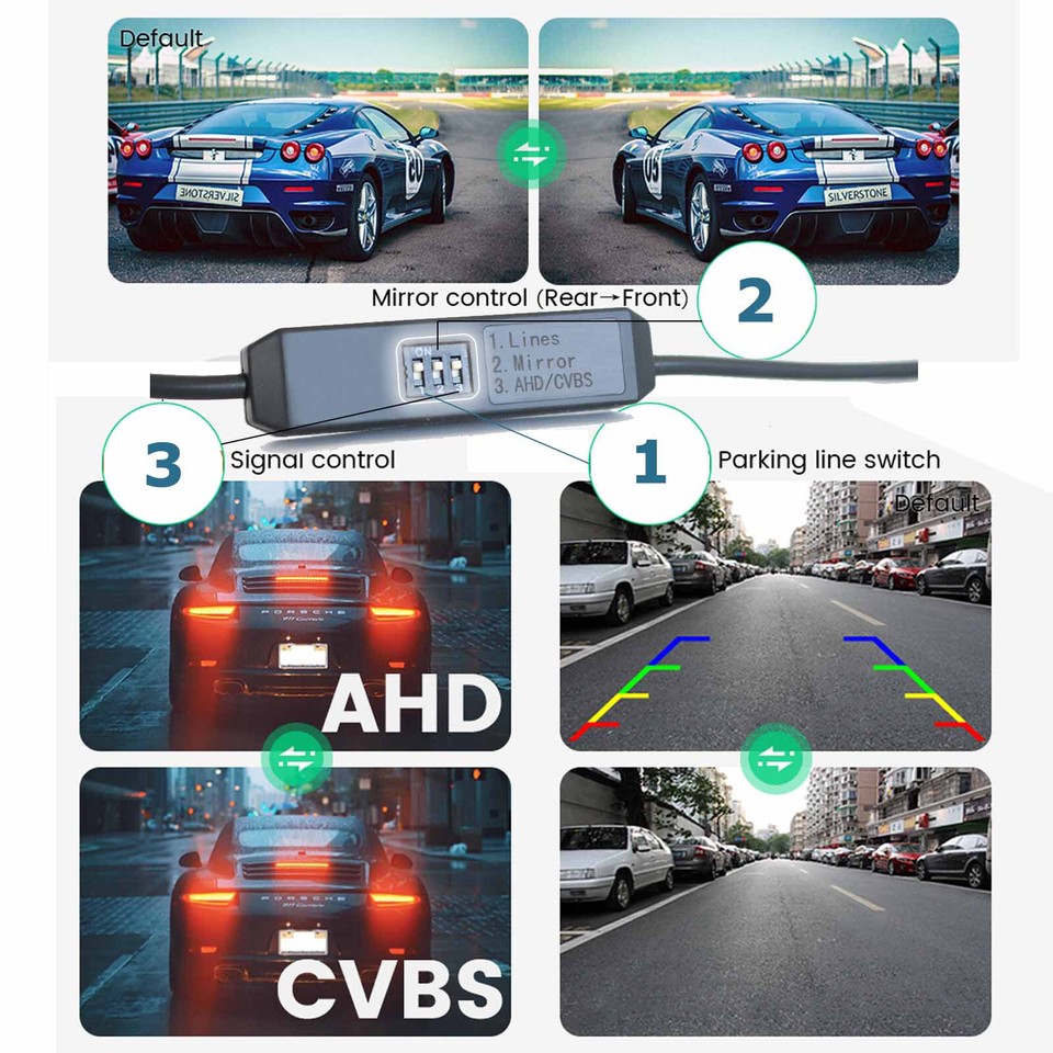 Car SUV RV Backup/Front/Side View Camera with Gold Rim AHD/CVBS Reverse ...