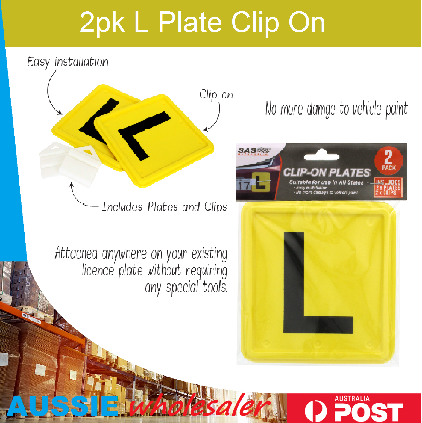 All States L Plate Clip On L Plate Clips Car Number Licence 2 YELLOW L ...